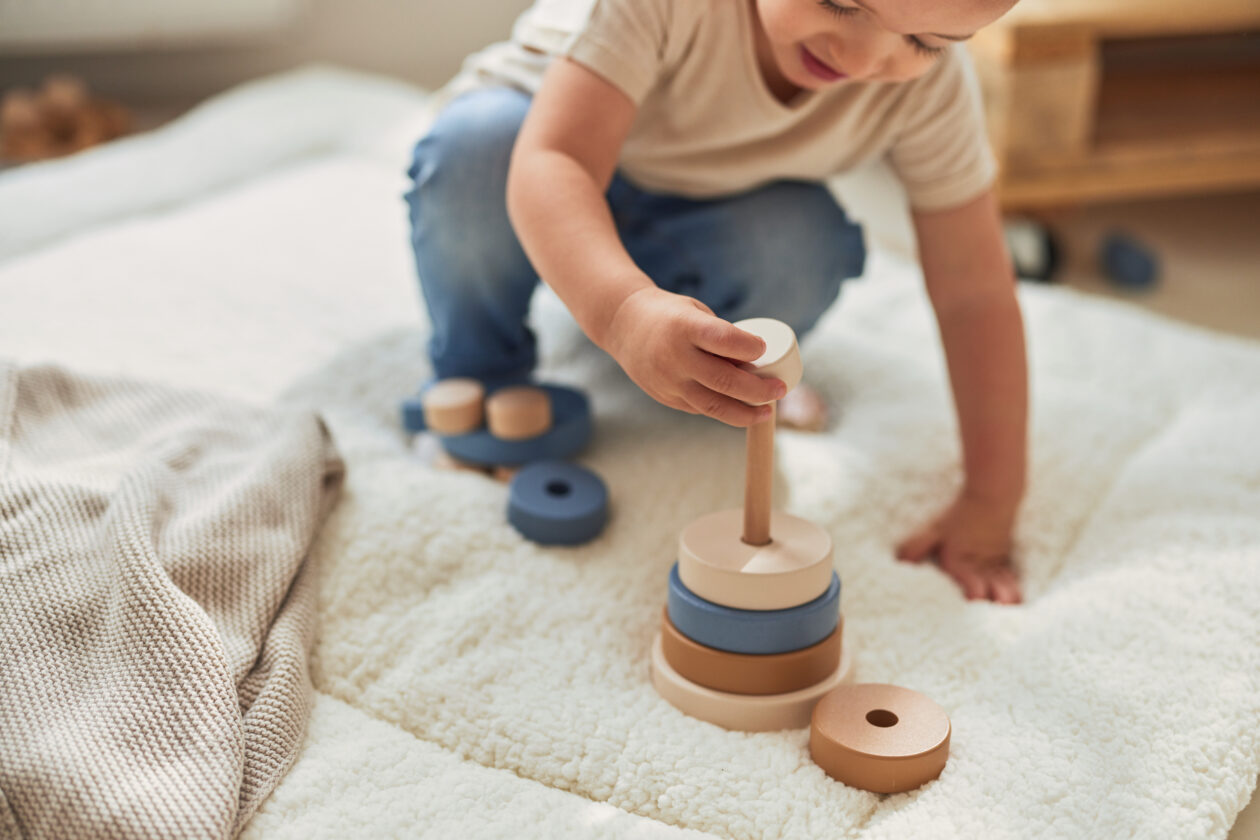 Jollein houten Stapeltoren Shell Blue met naam - Hallo Baby